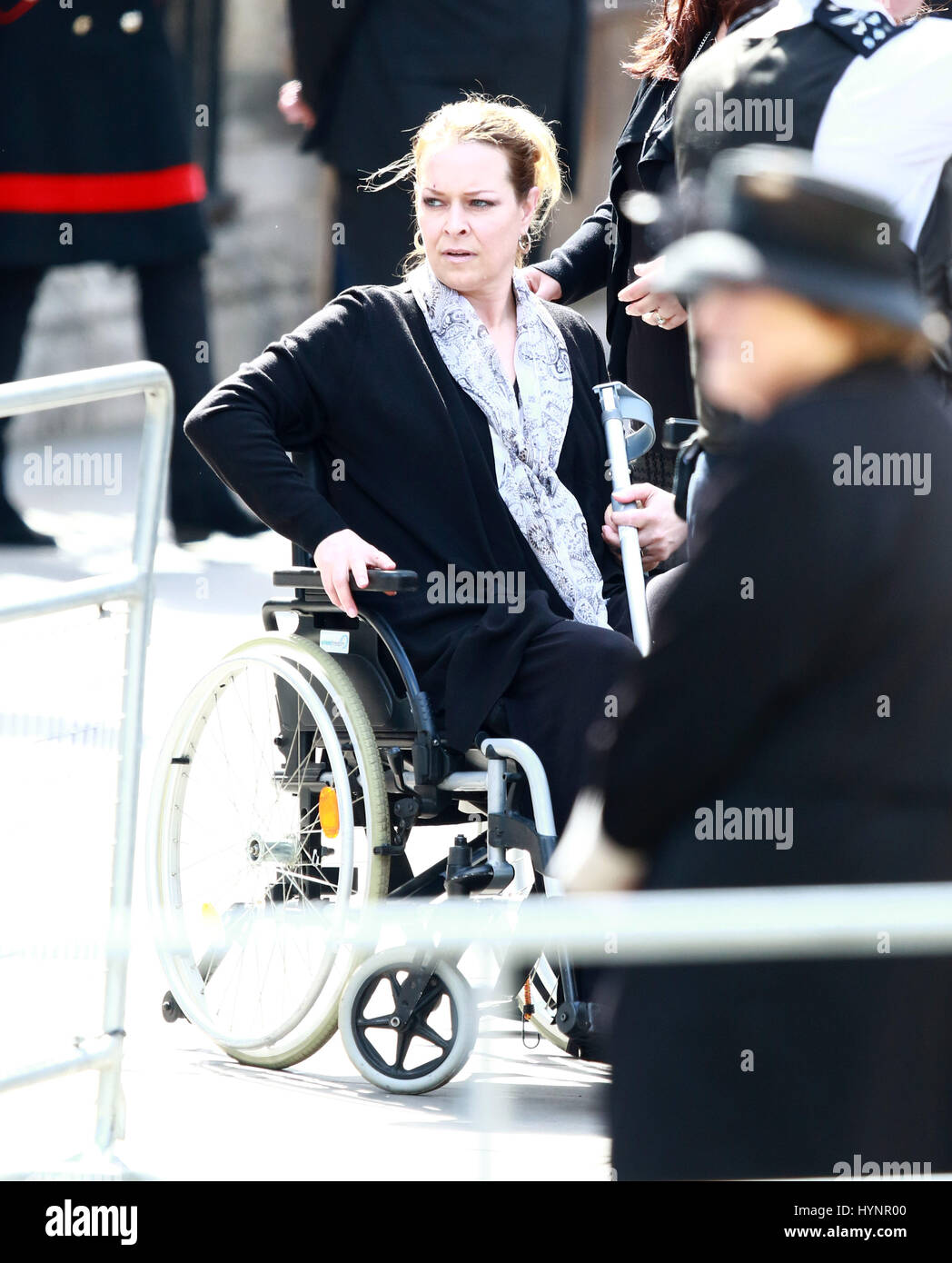 London, UK. 5th April, 2017. Melissa Cochran, wife of a victim of the ...