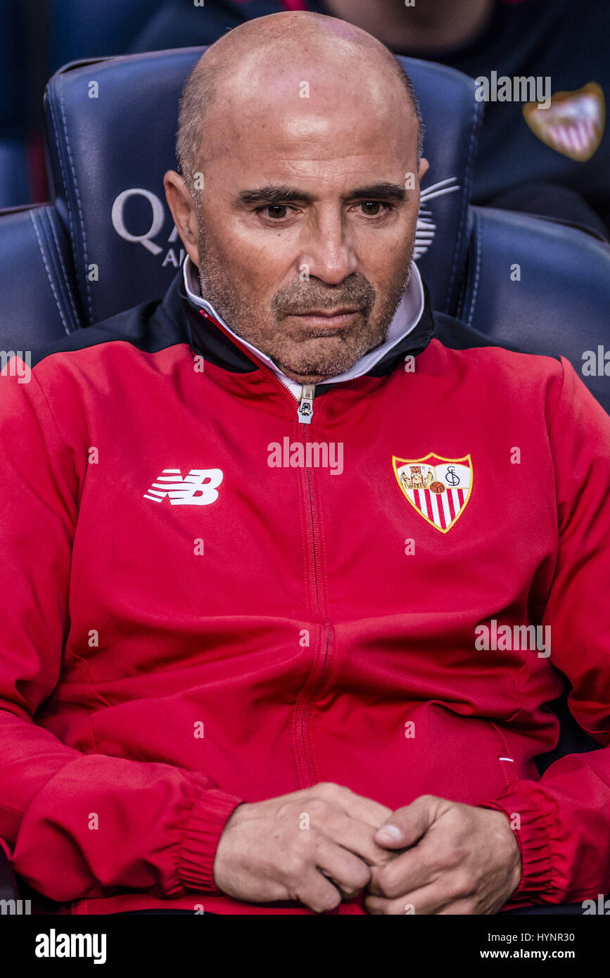 Barcelona, Catalonia, Spain. 5th Apr, 2017. Sevilla head coach JORGE ...