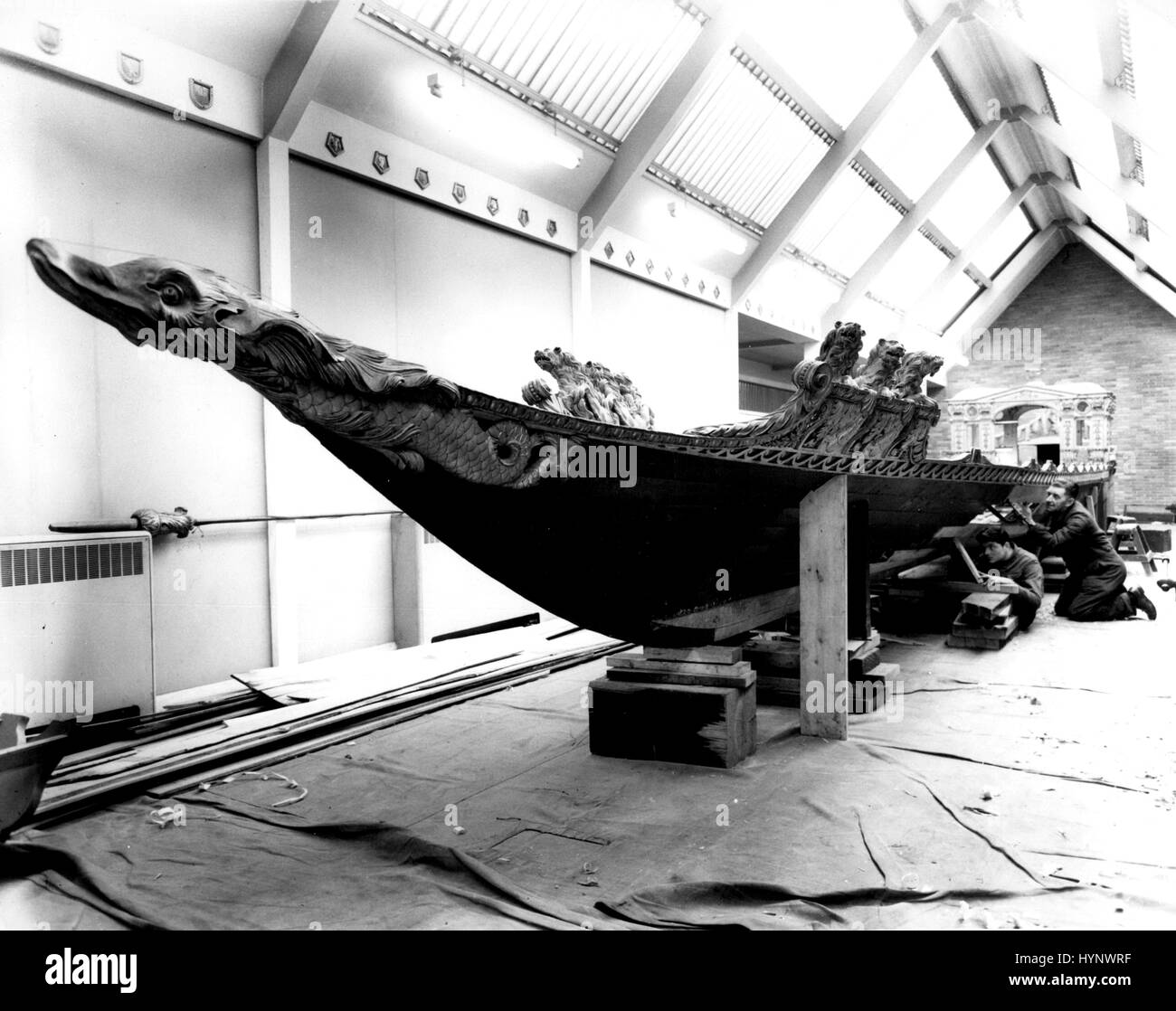 1968 - Ancient Royal Barge under repair at National Maritime Museum ...