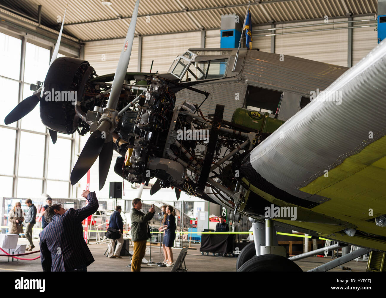 Hamburg, Germany. 6th Apr, 2017. A historic Junkers Ju 52 aircraft in a ...