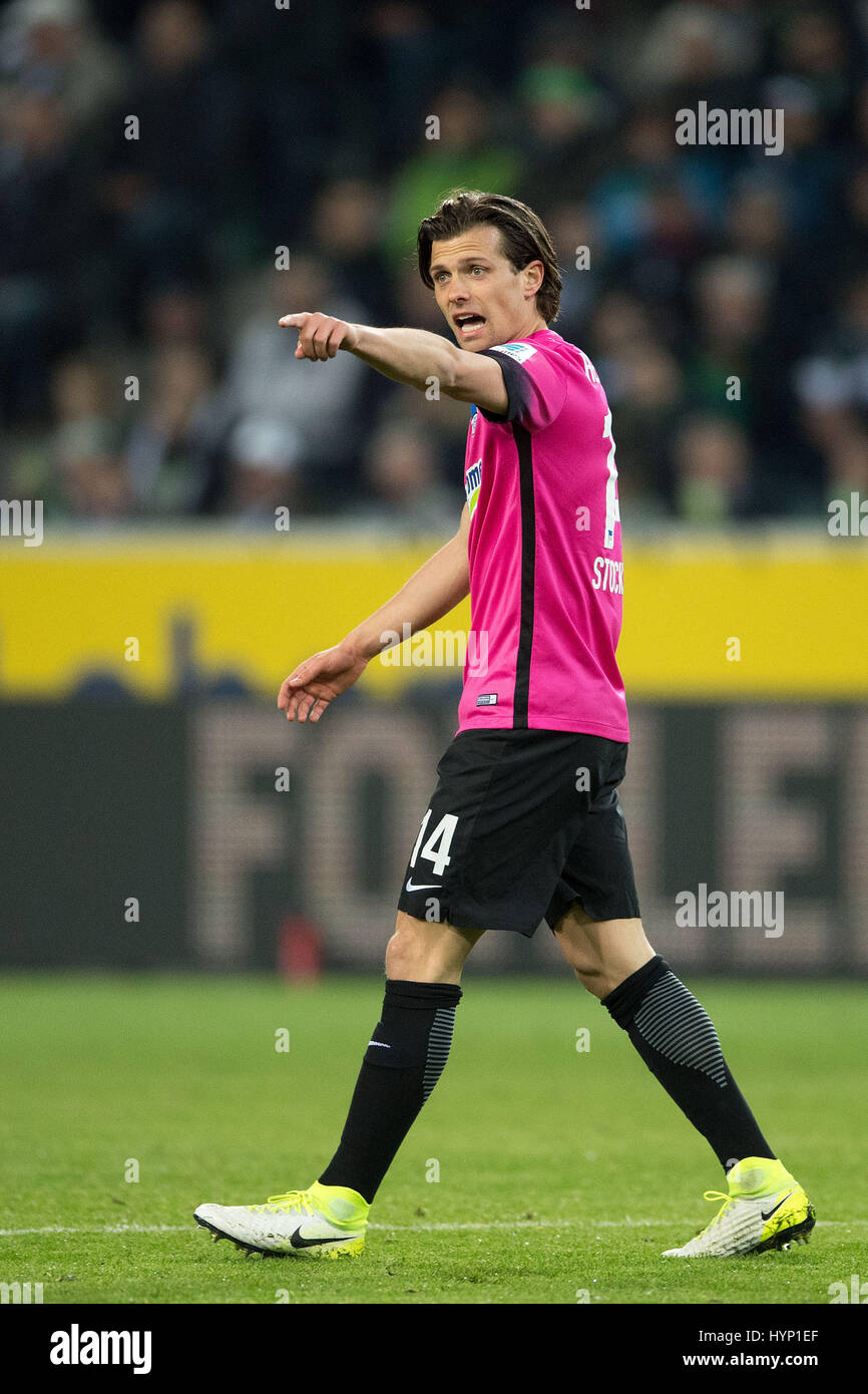Moechengladbach, Germany. 05th Apr, 2017. Berlin's Valentin Stocker ...