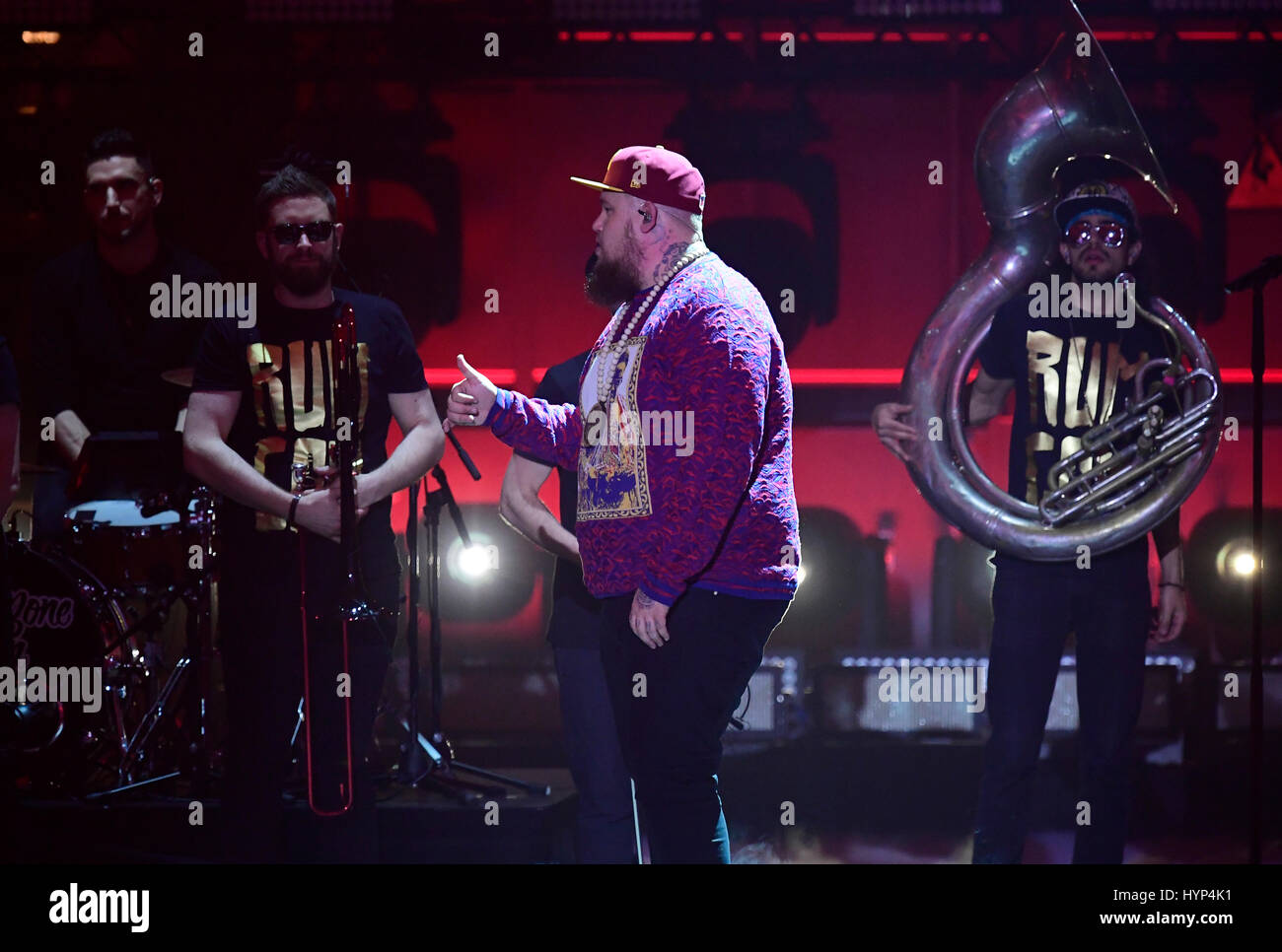 Berlin, Germany. 6th Apr, 2017. Singer Rag 'n' Bone Man performs during ...