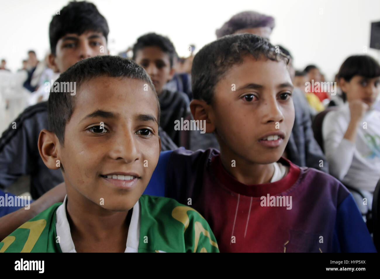 Sanaa, Yemen. 6th Apr, 2017. Yemeni children attend a gathering calling ...