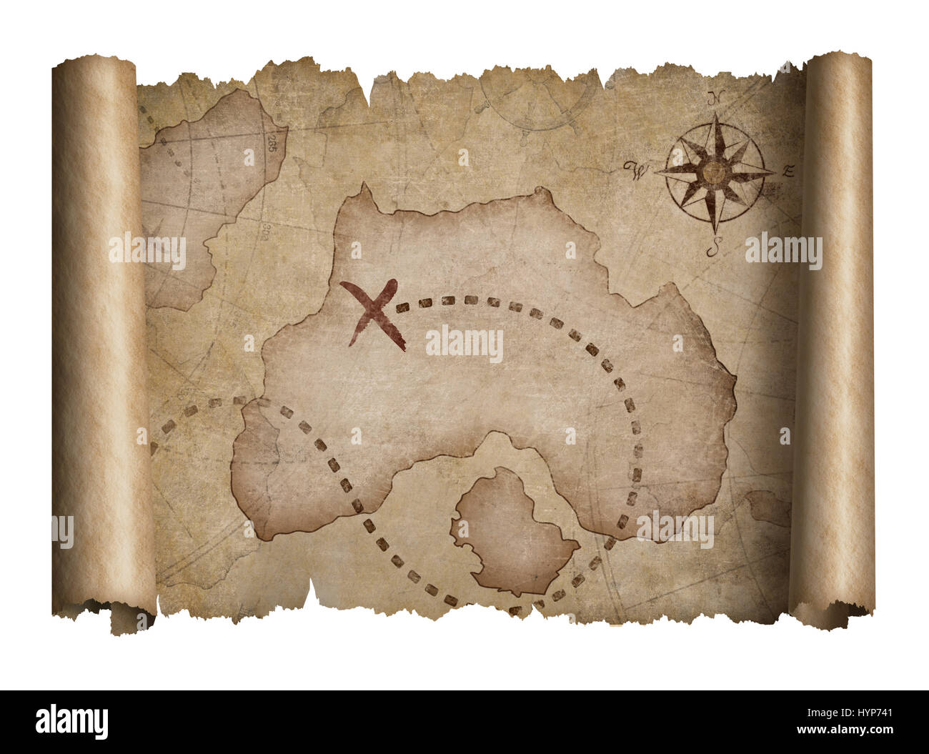 old pirates treasure scroll with torn edges map isolated Stock Photo ...