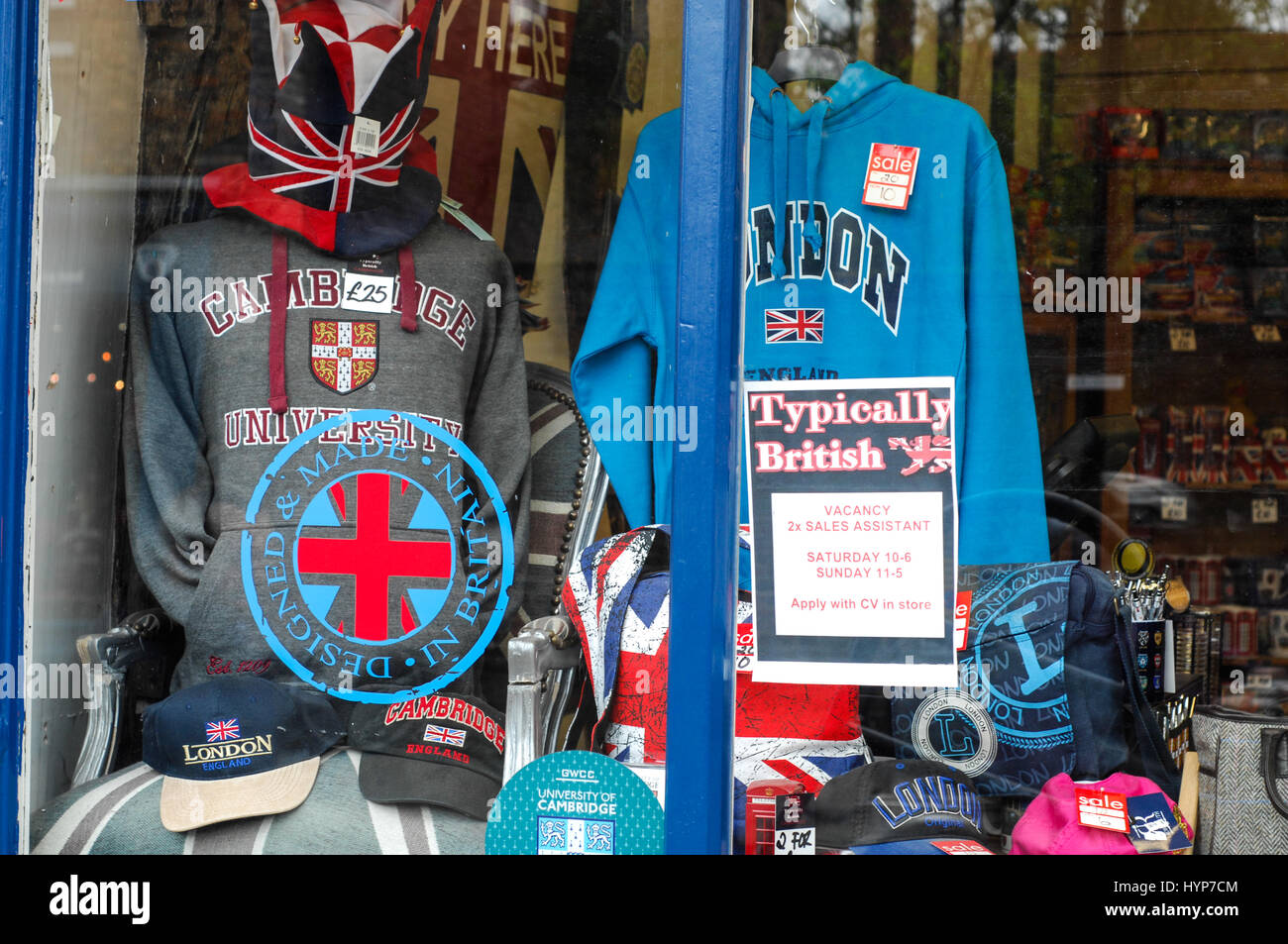 cambridge England shop front with Union Jack memorabilia Stock Photo ...