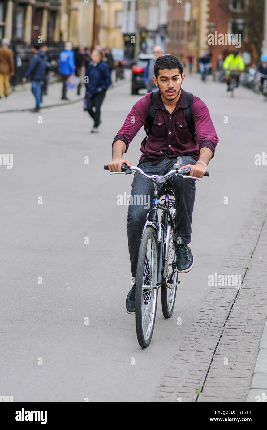 Male man cyclist riding a bike cycle bicycle in Cambridge ...