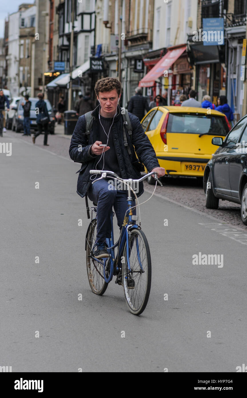Male man cyclist riding a bike cycle bicycle in Cambridge ...