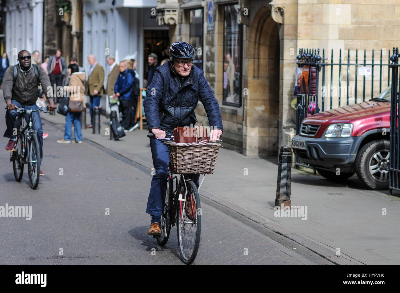 Male man cyclist riding a bike cycle bicycle in Cambridge ...