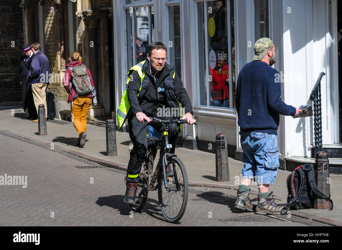 Male man cyclist riding a bike cycle bicycle in Cambridge ...