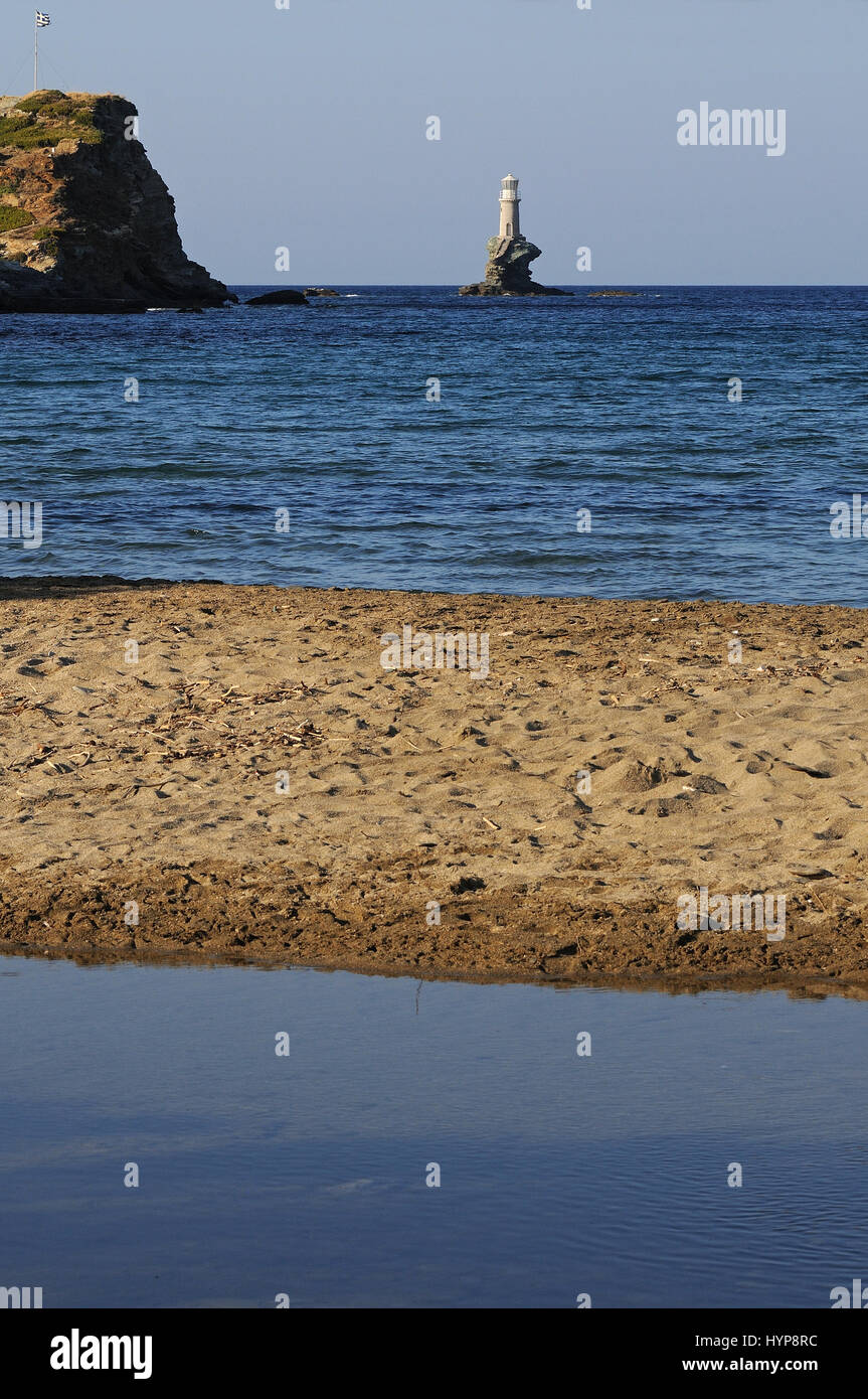 Tourlitis lighthouse. Andros island. Cyclades Greece Stock Photo - Alamy
