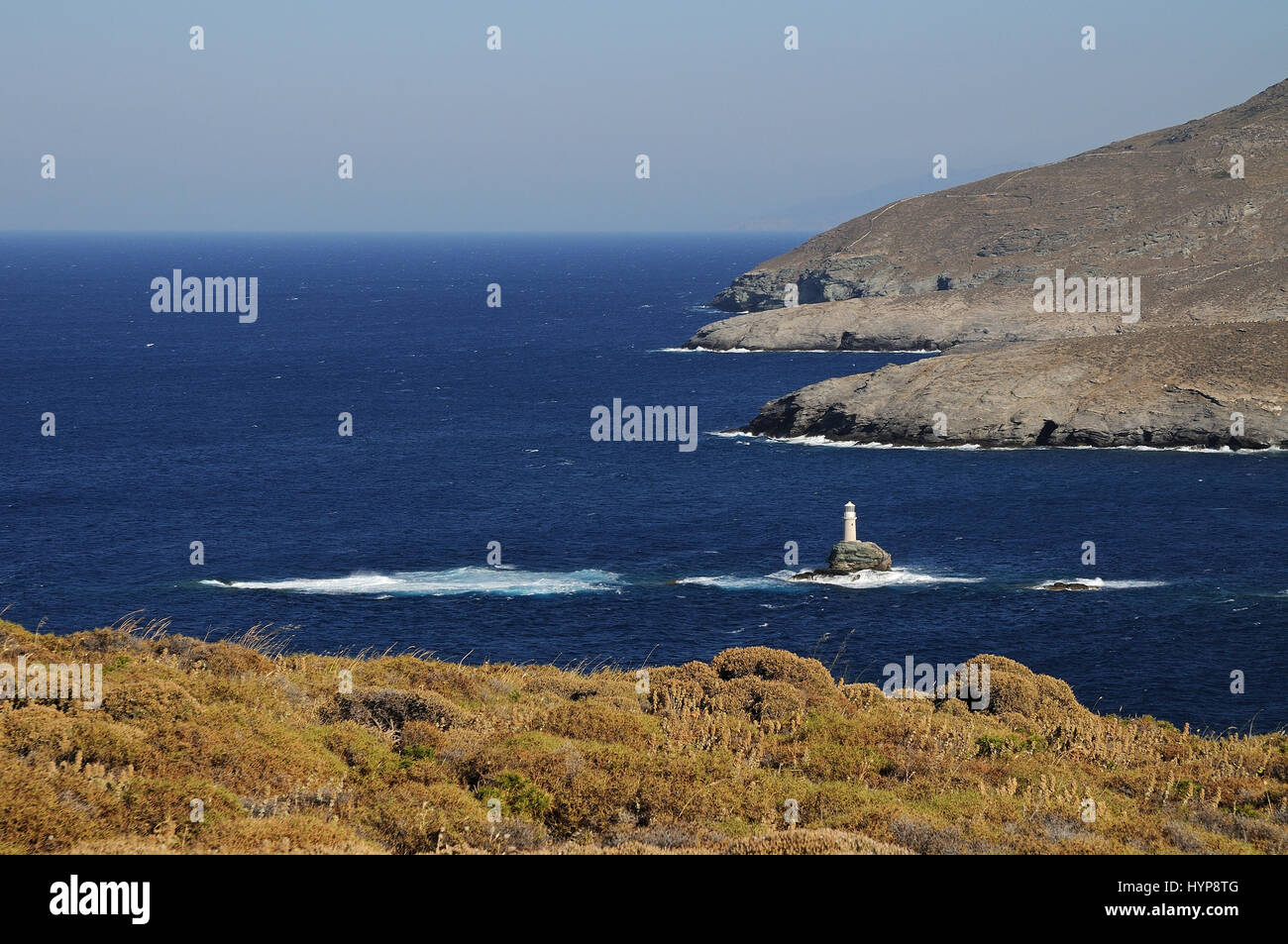 Tourlitis lighthouse. Andros island. Cyclades Greece Stock Photo - Alamy