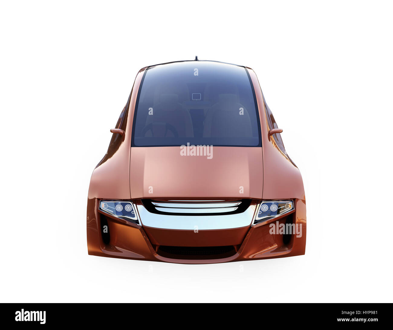 Front view of golden autonomous vehicle isolated on white background ...