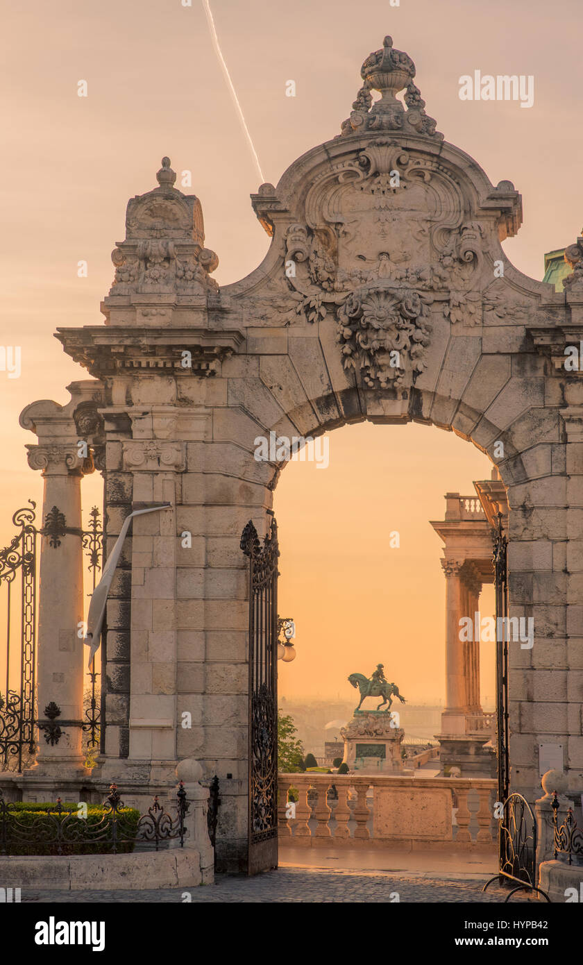 The gate to Buda Castle at dawn Stock Photo - Alamy