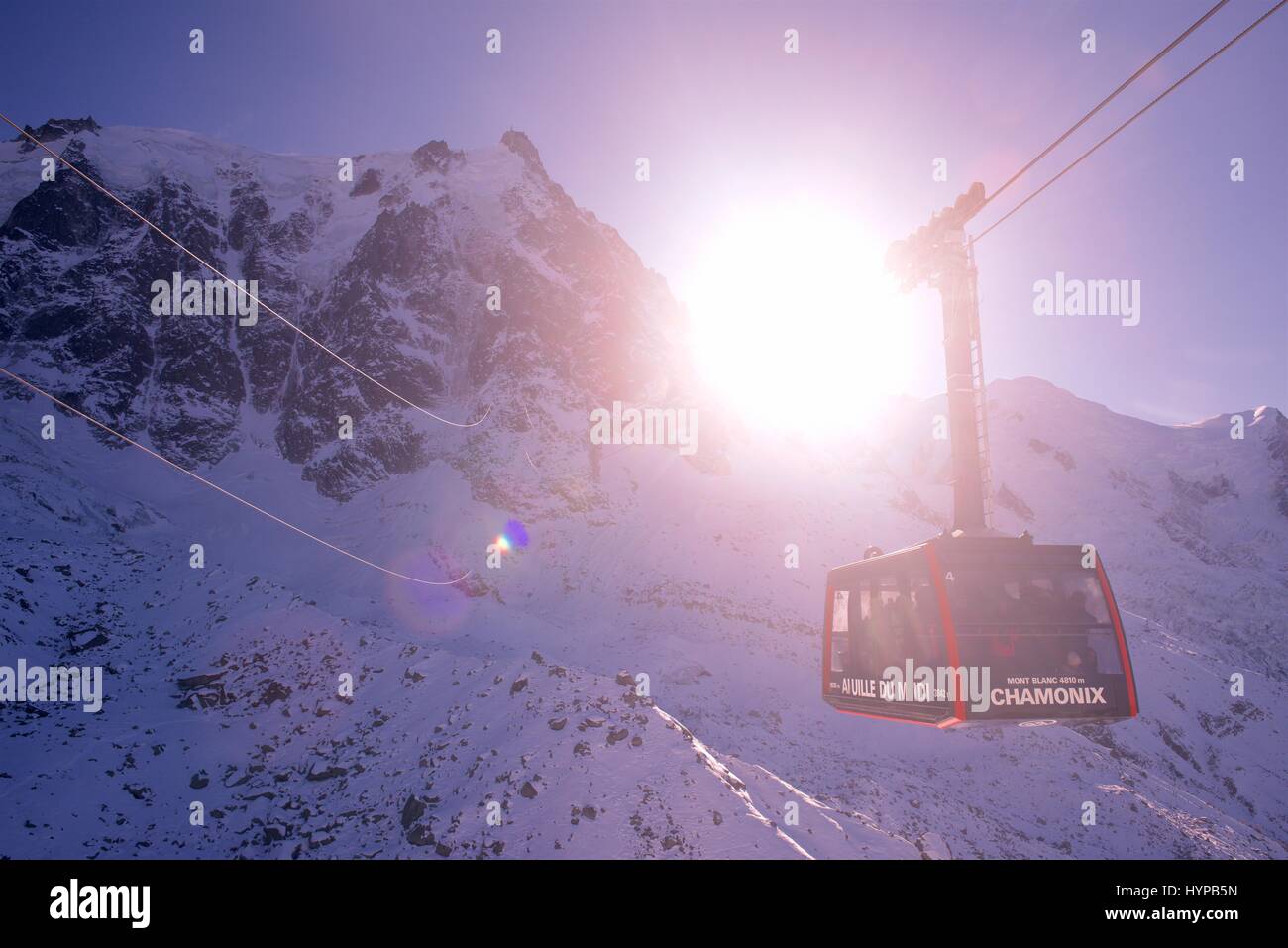 Aiguille du Midi cable car to Mont Blanc and surrounding peaks in the ...