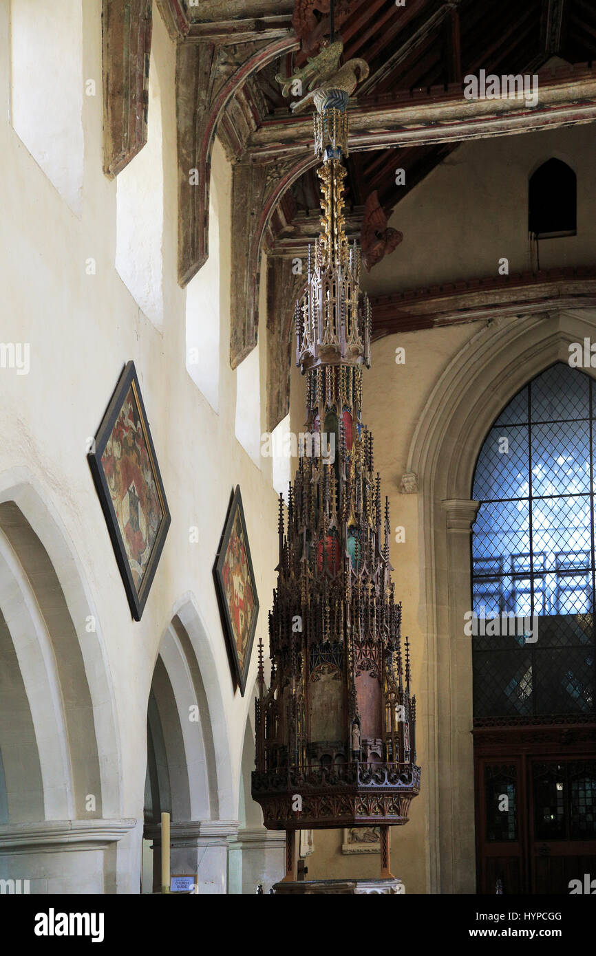 Ornately decorated large wooden baptismal font cover Ufford church ...