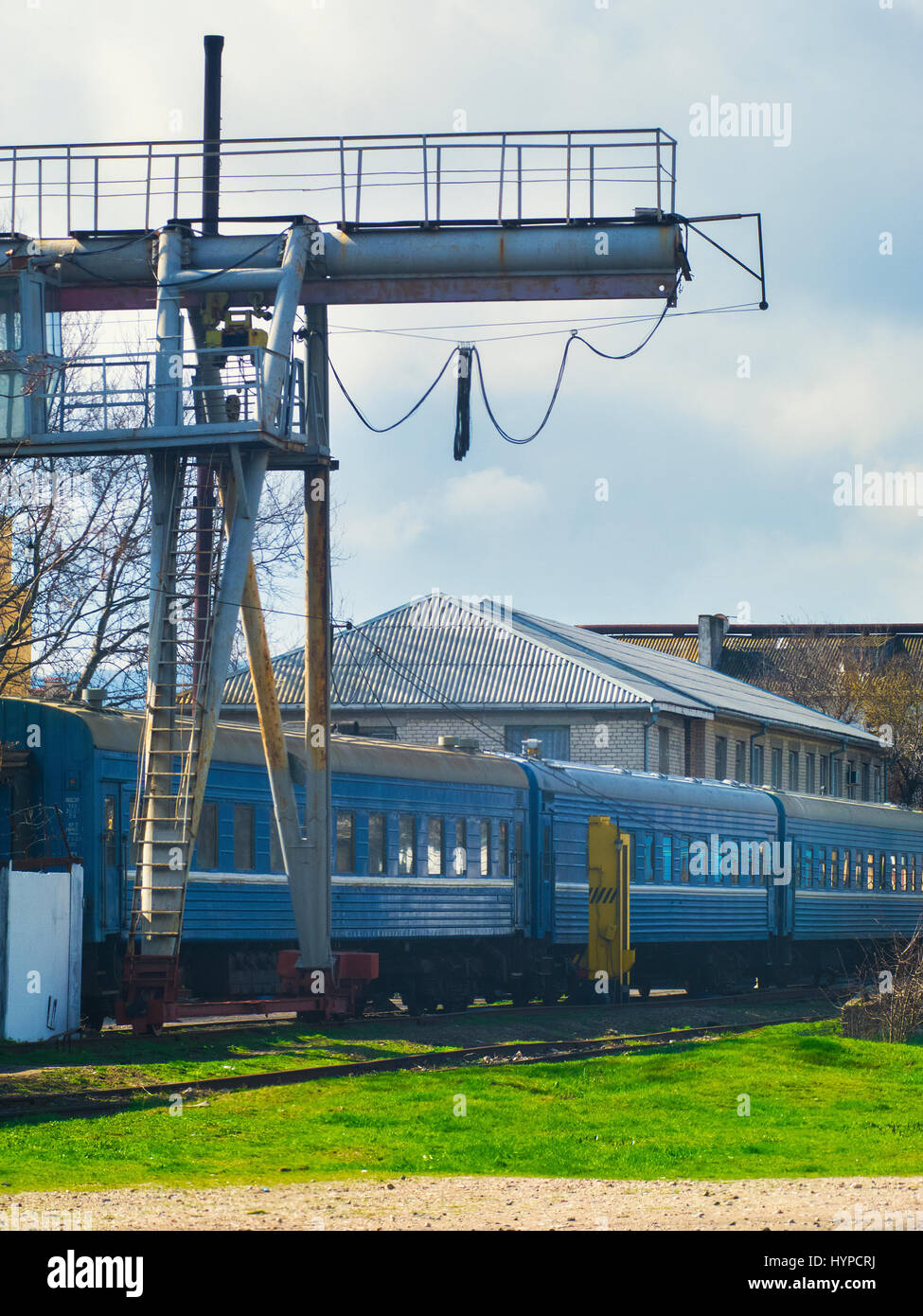 The blue railway cars at the station Stock Photo - Alamy