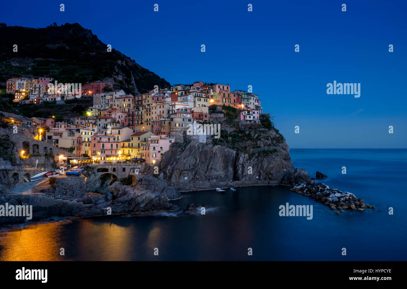 MANAROLA, ITALY - CIRCA MAY 2015: Village of Manarola at night in ...