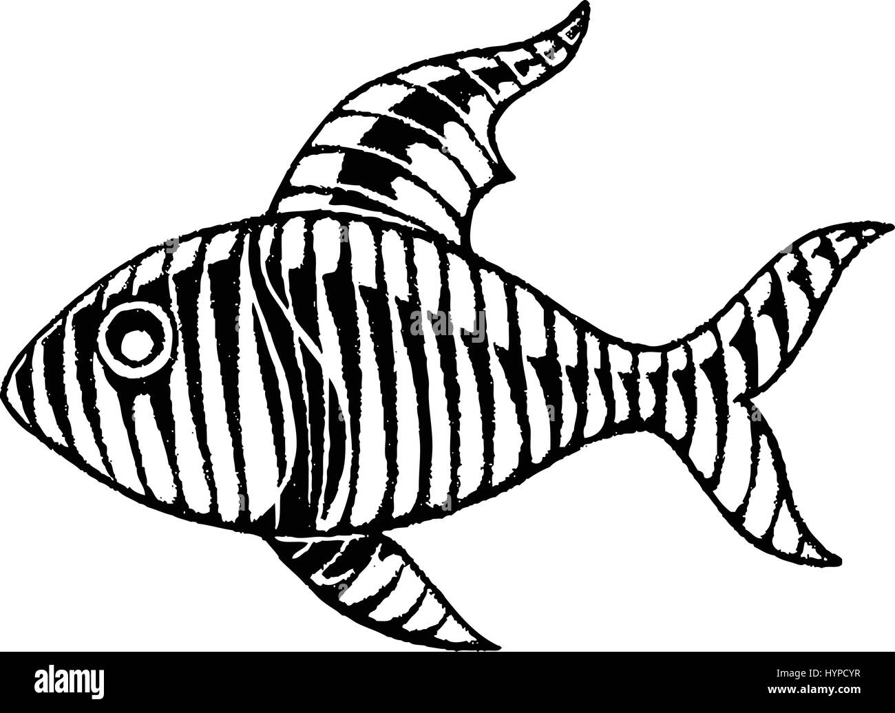 Vector Illustration of a Scratchboard Style Ink Drawing of a Striped ...