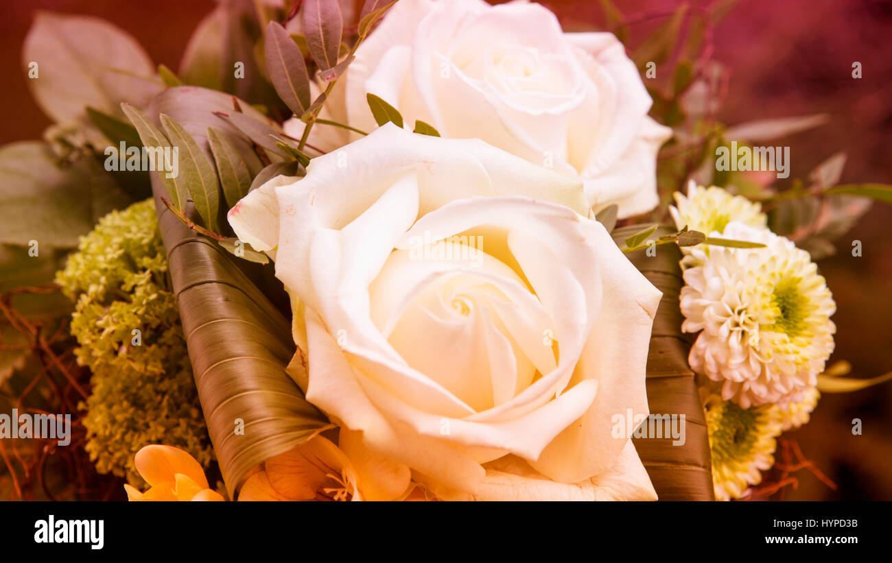 bouquet of flowers with two white roses Stock Photo - Alamy
