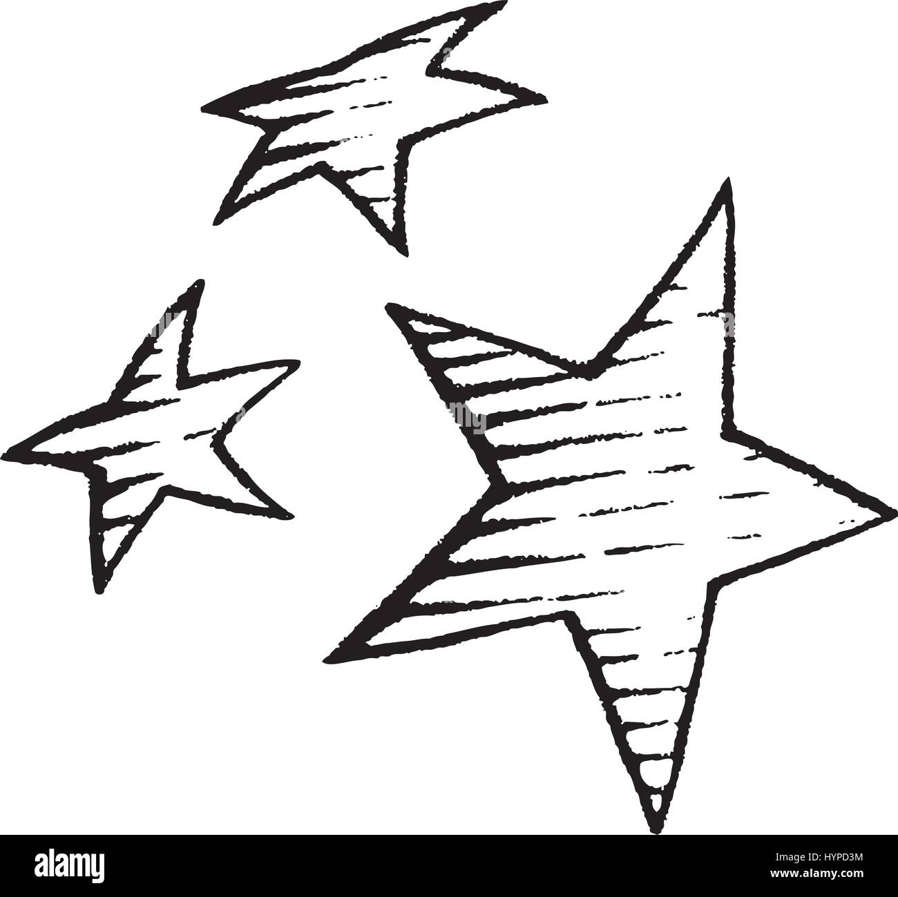 Vector Illustration of a Scratchboard Style Ink Drawing of Stars Stock ...