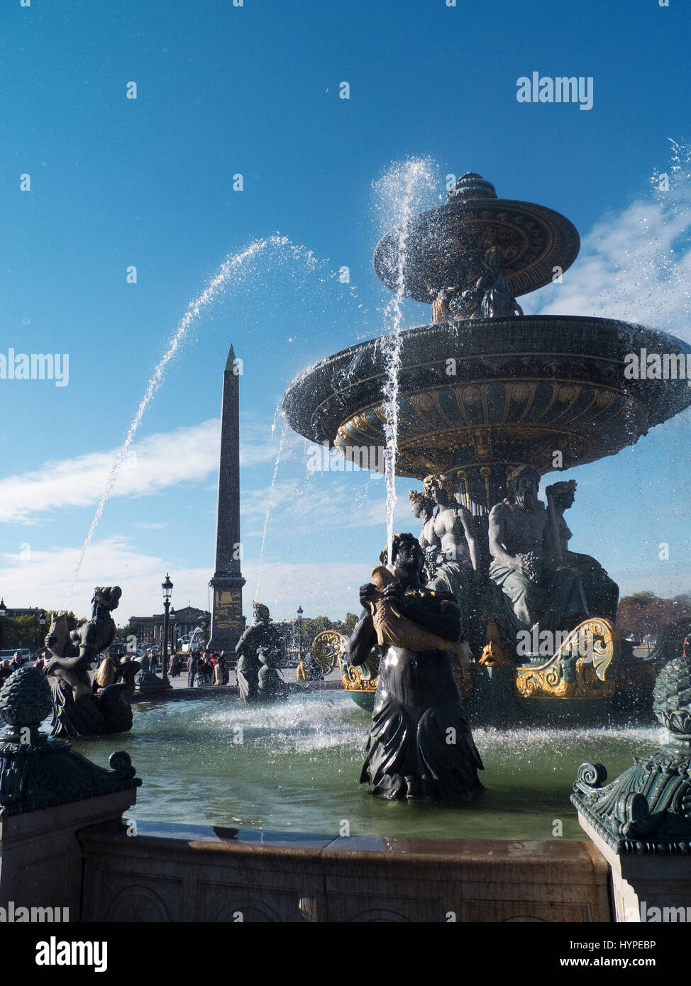 France, Paris, Fountain of River on the Place de la Concorde with the ...