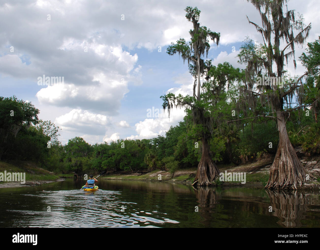 Two kayakers paddle The Peace River in Arcadia, Florida, USA Stock ...