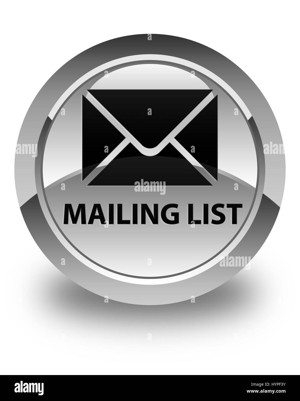 Mailing list isolated on glossy white round button abstract ...