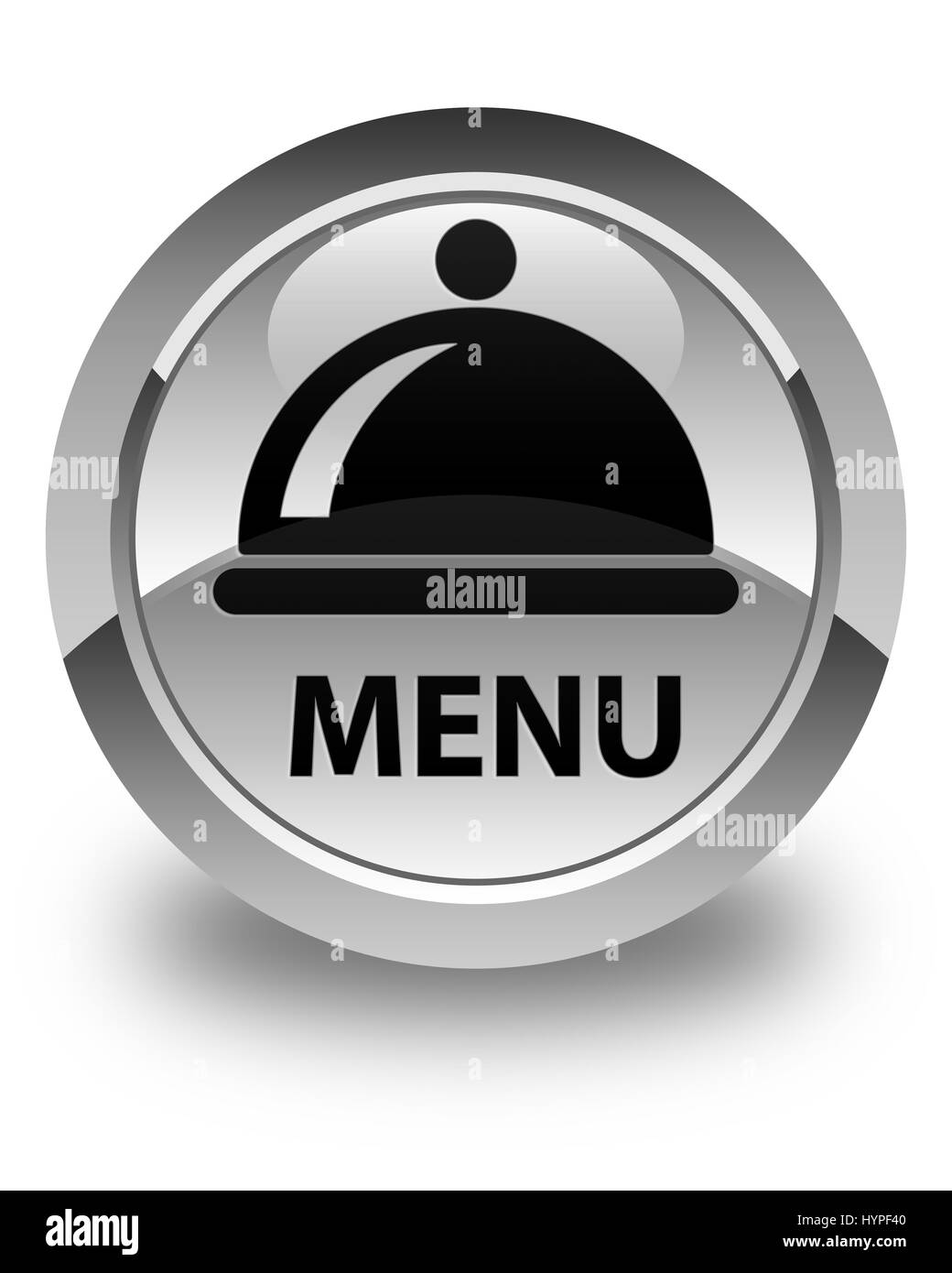 Menu (food dish icon) isolated on glossy white round button abstract ...