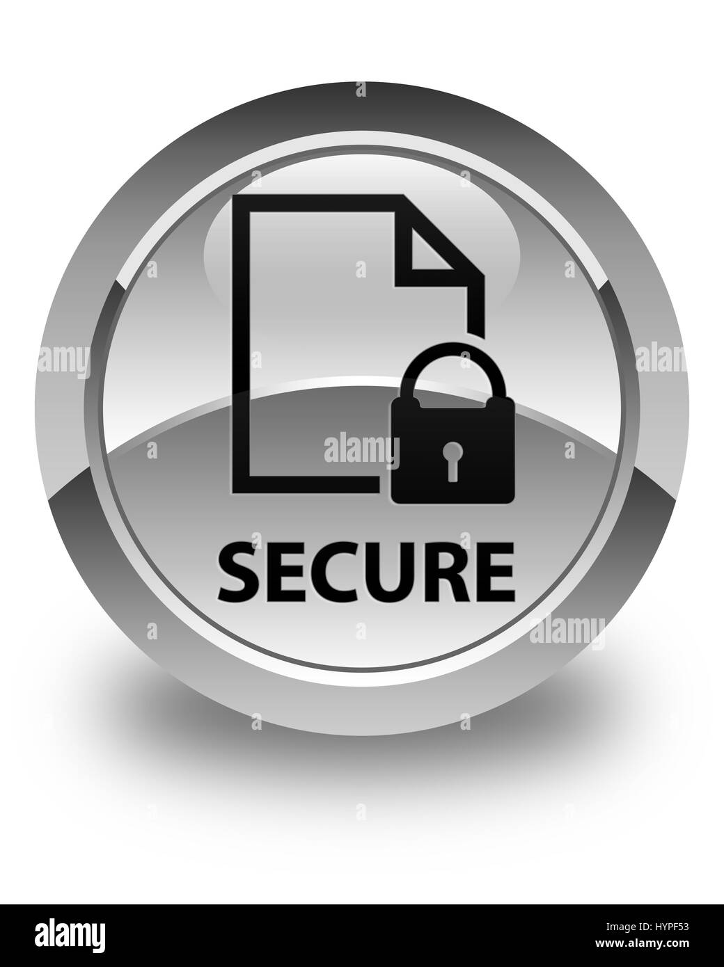 Secure (document page padlock icon) isolated on glossy white round ...