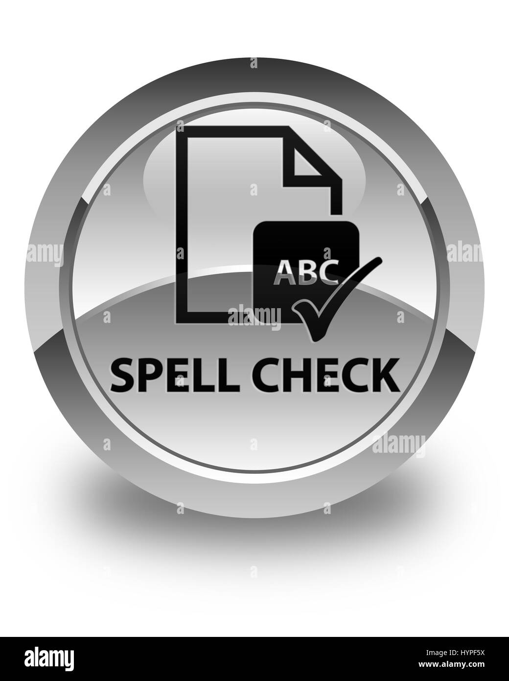 Spell check document isolated on glossy white round button abstract ...