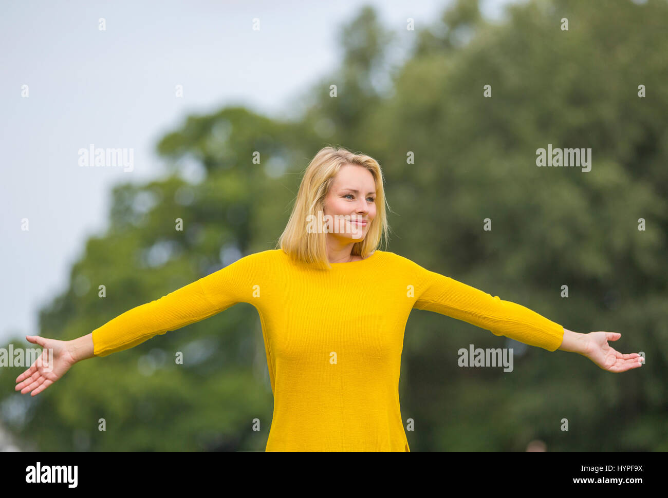Woman arms wide forest hi-res stock photography and images - Alamy