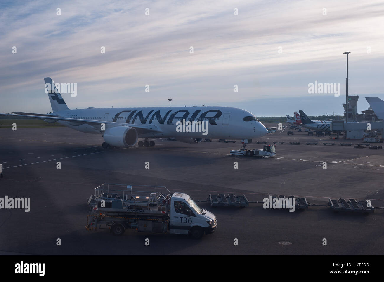 Finland, Helsinki, May 21, 2016 - A Finnair passenger plane at Helsinki ...