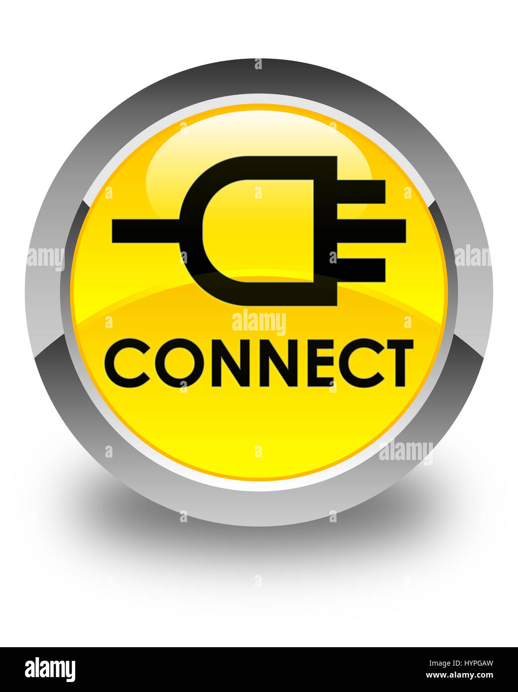 Connect isolated on glossy yellow round button abstract illustration ...