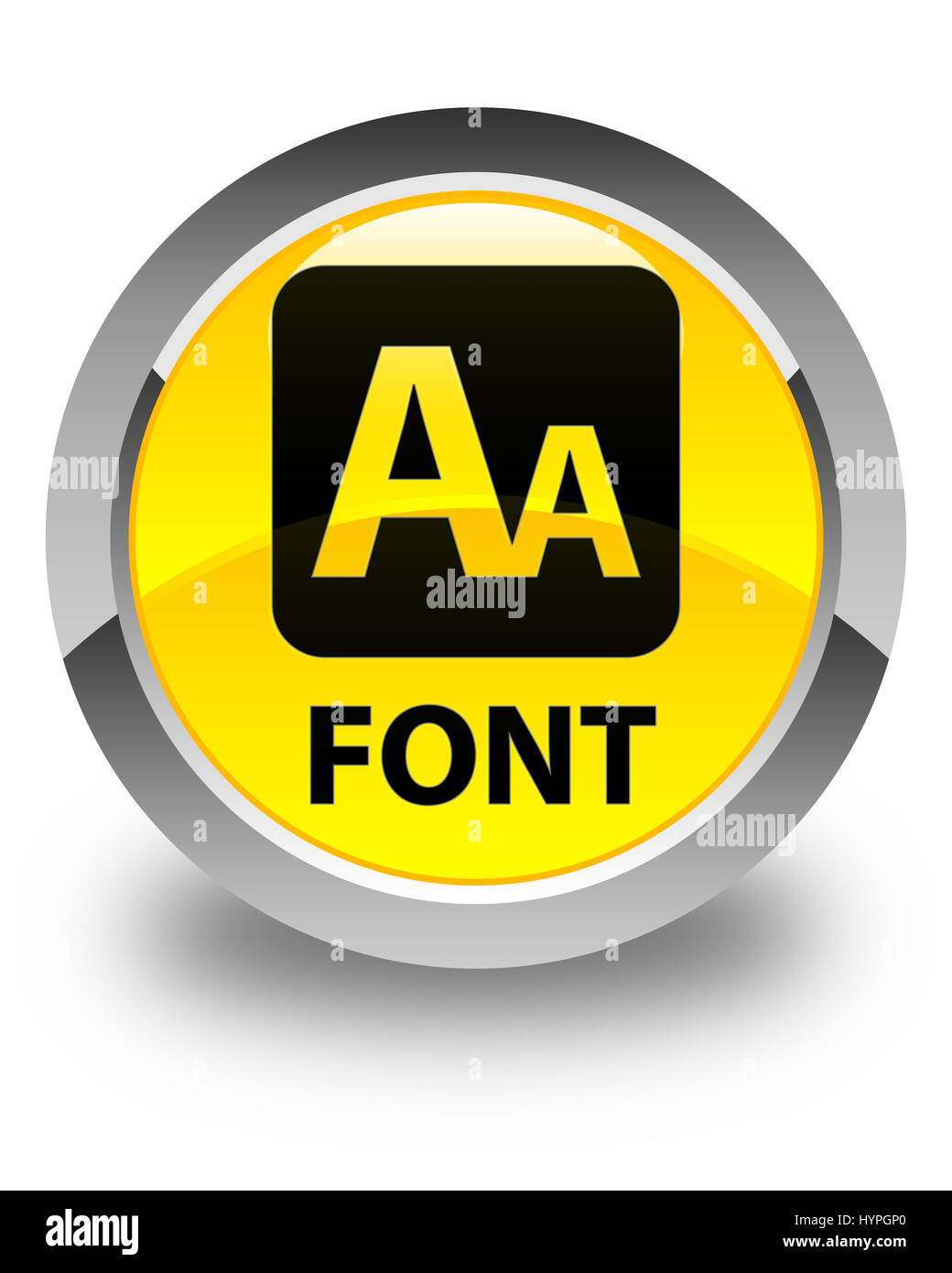 Font isolated on glossy yellow round button abstract illustration Stock ...