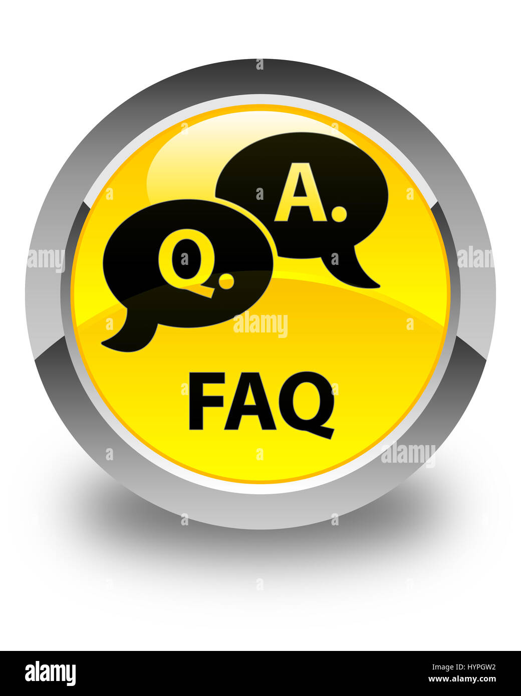 Faq (question answer bubble icon) isolated on glossy yellow round ...