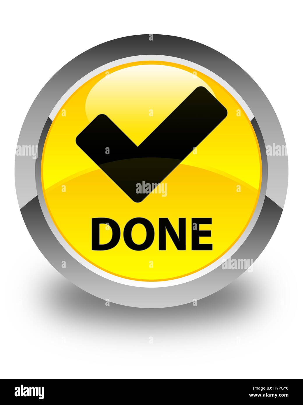 Done (validate icon) isolated on glossy yellow round button abstract ...