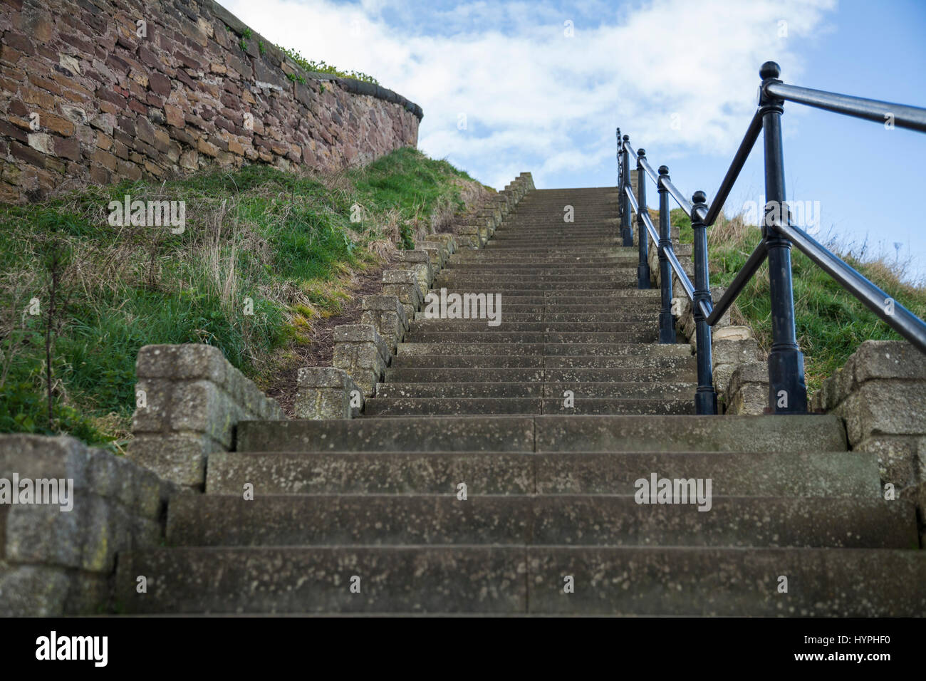 The steep flight of steps from the beach to the cliff top at Saltburn ...