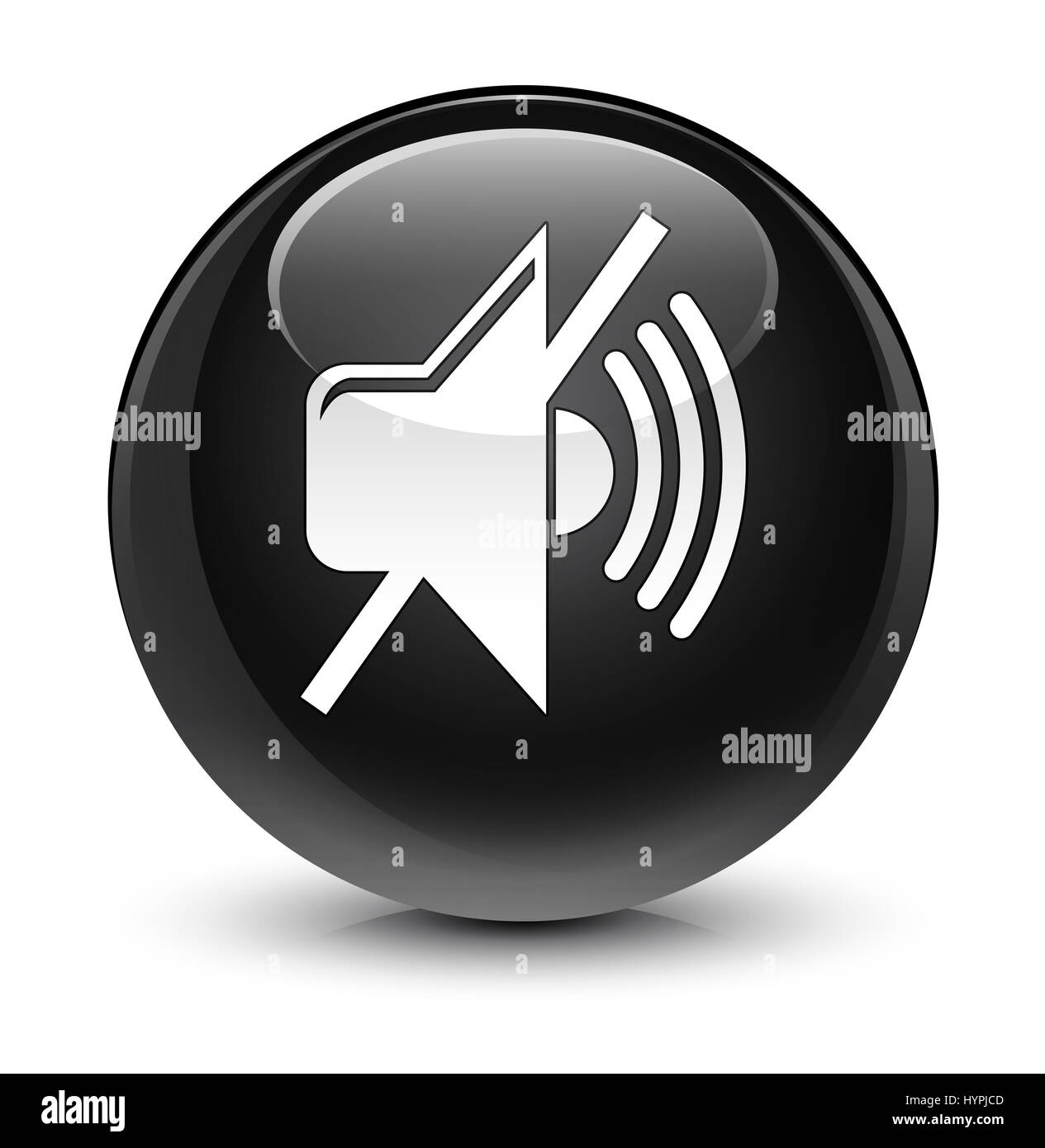 Mute volume icon isolated on glassy black round button abstract ...