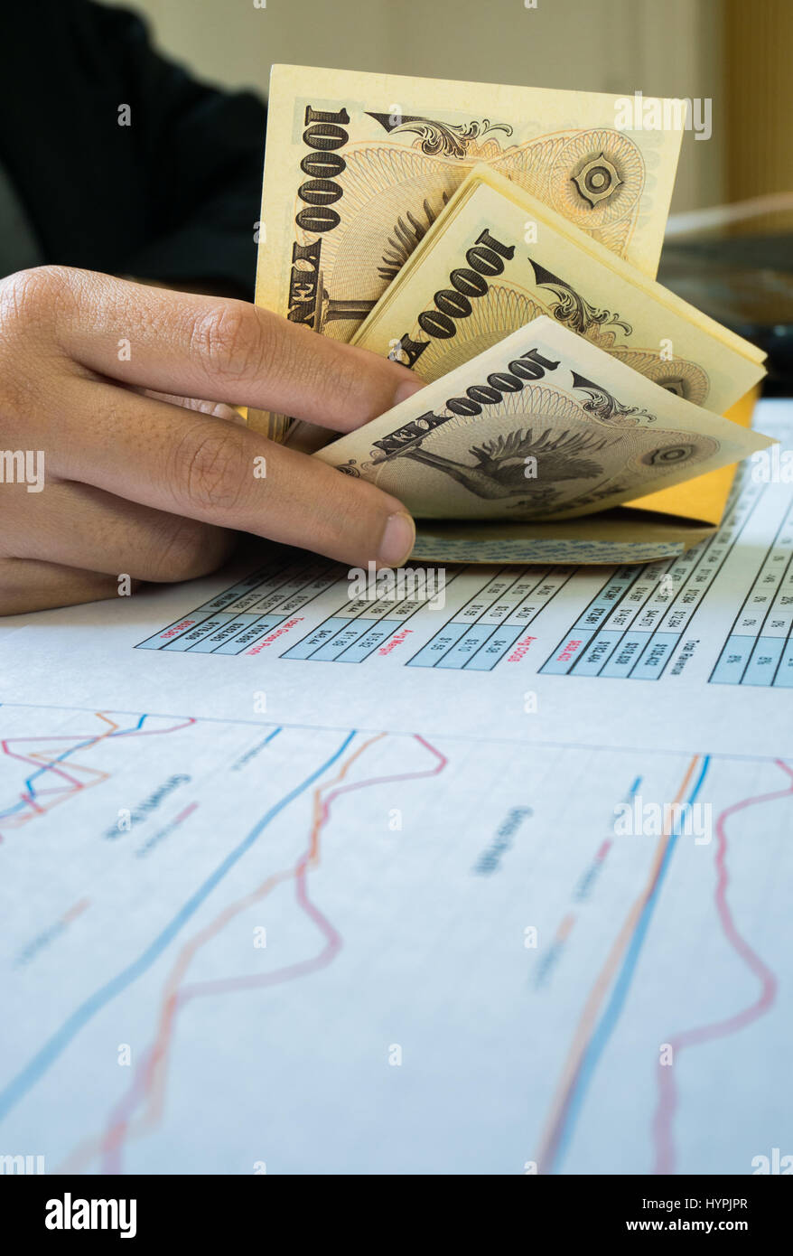 Woman is counting money with statement paper financial concept Stock ...