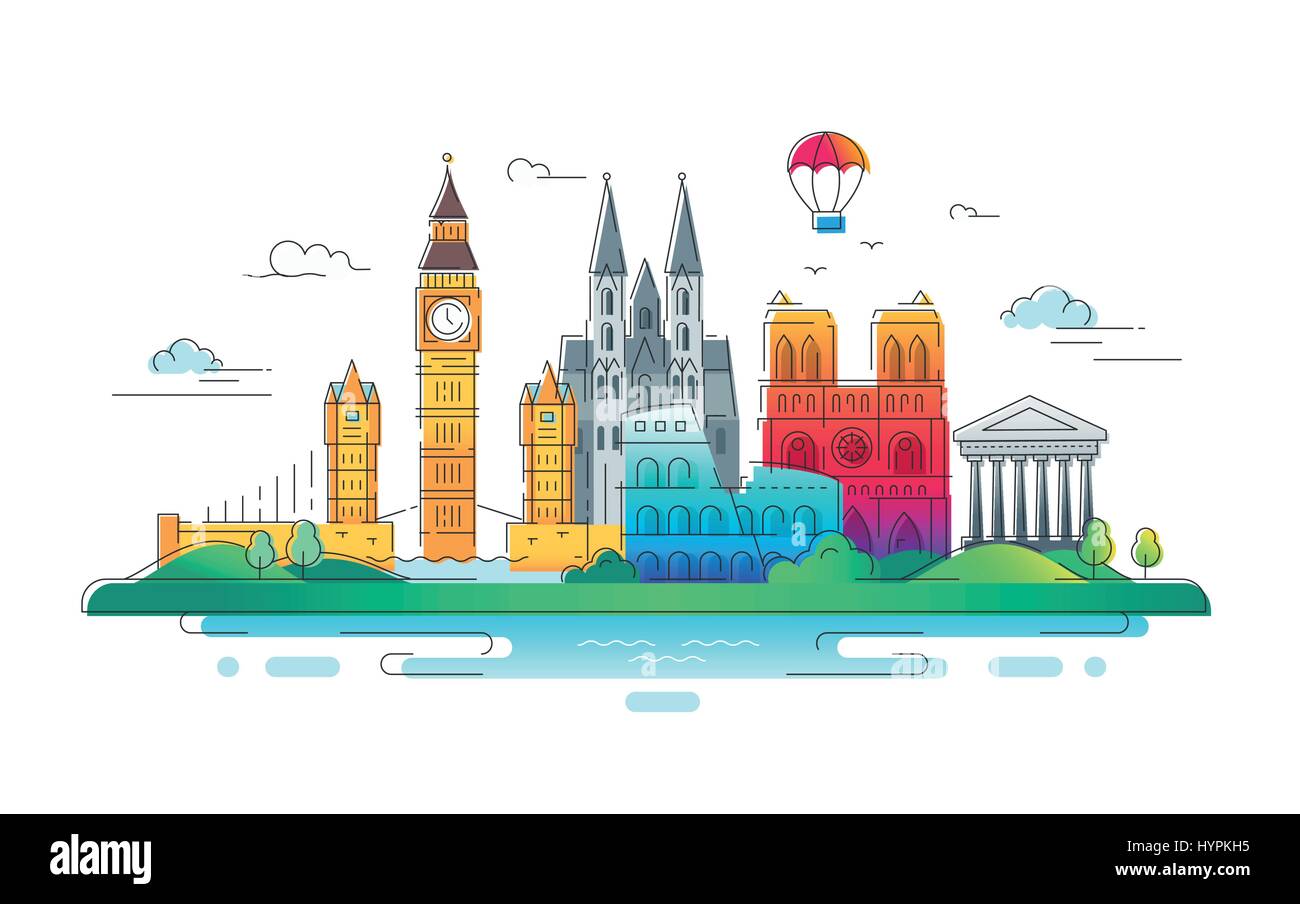 European Countries - vector line travel illustration Stock Vector Image ...