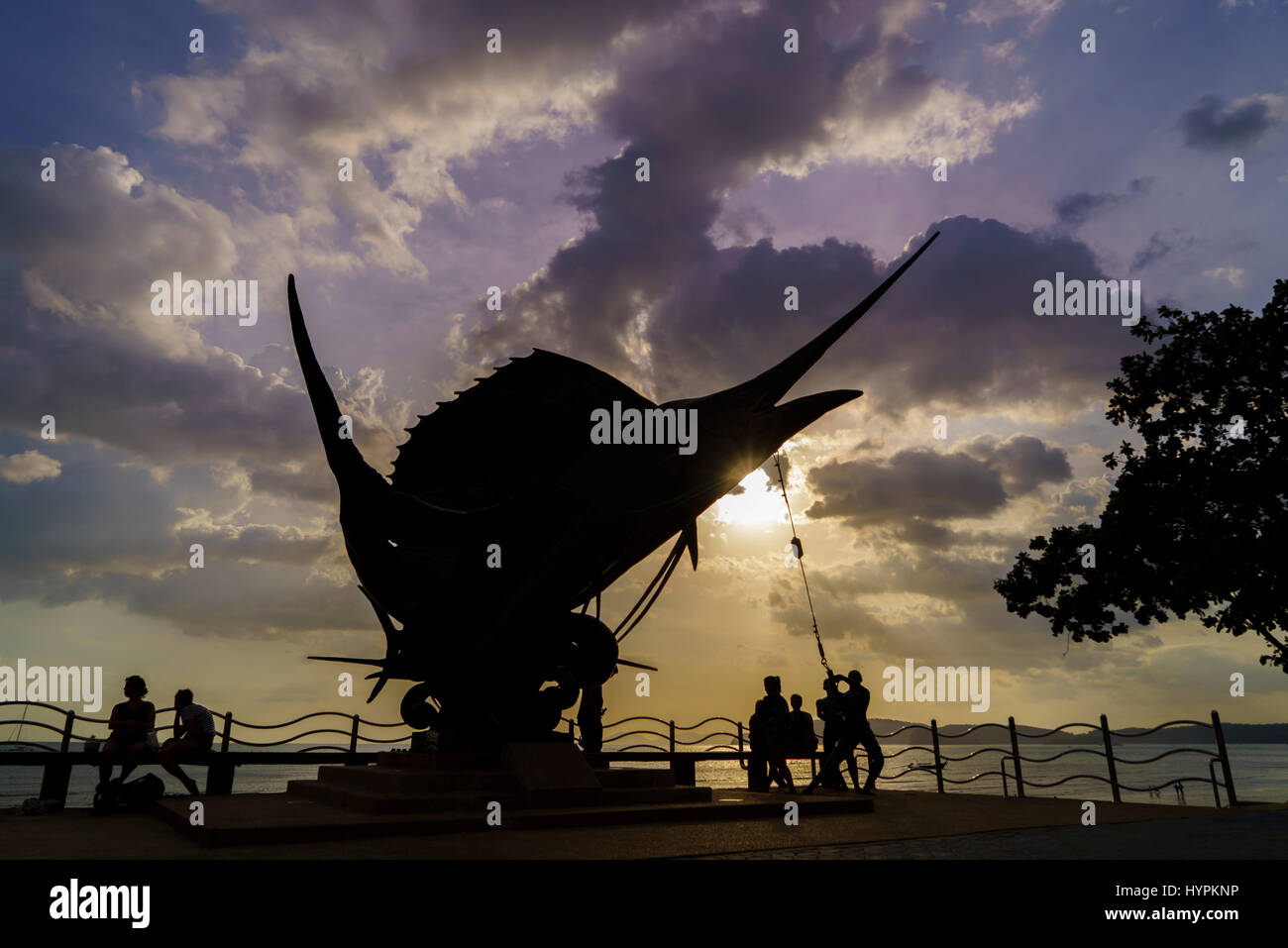 The Sword Fish Sculpture adorning the beach at subset in Ao Nang Krabi ...