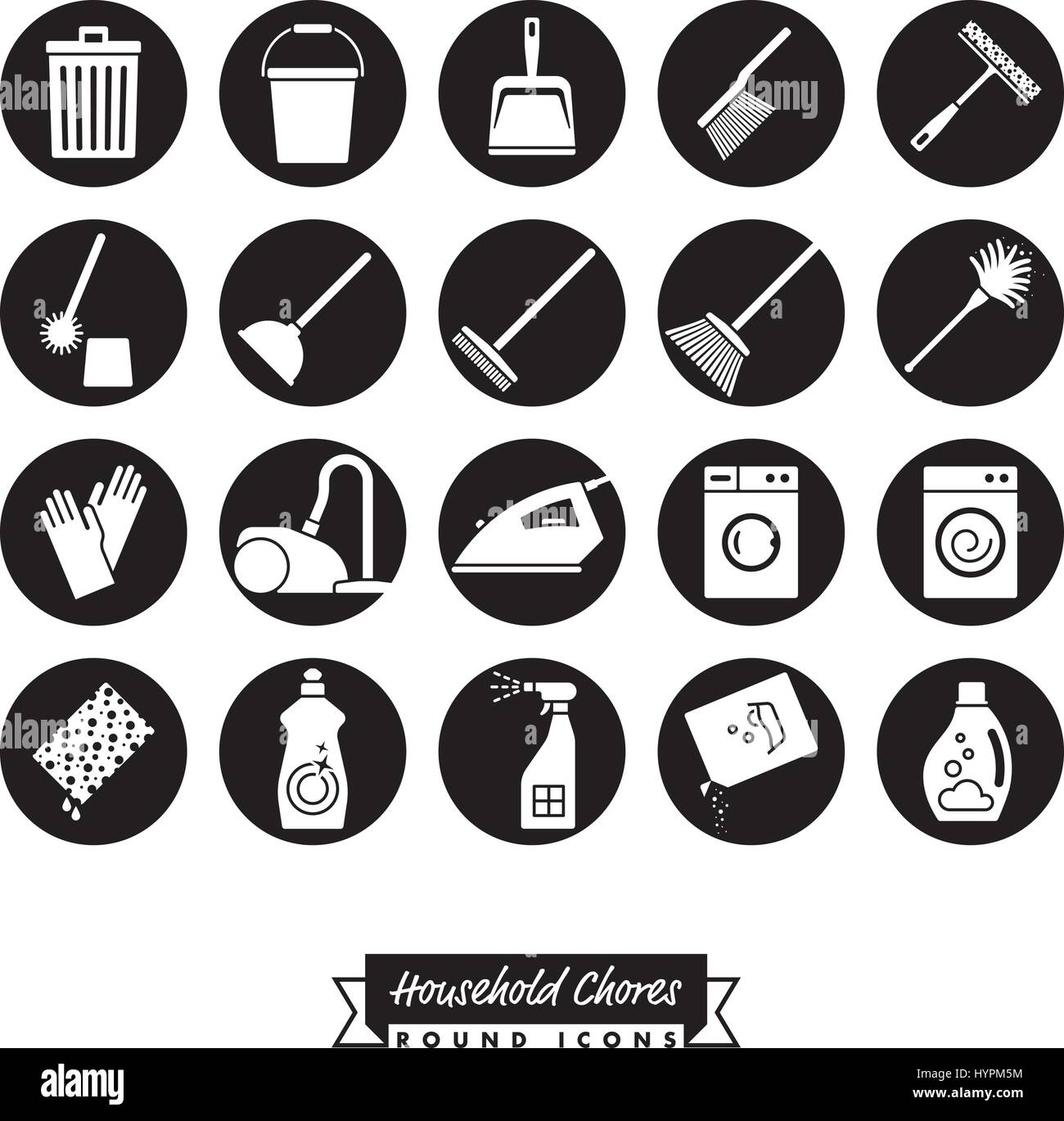 Collection of 20 Household Chores Icons, negative in circles Stock ...