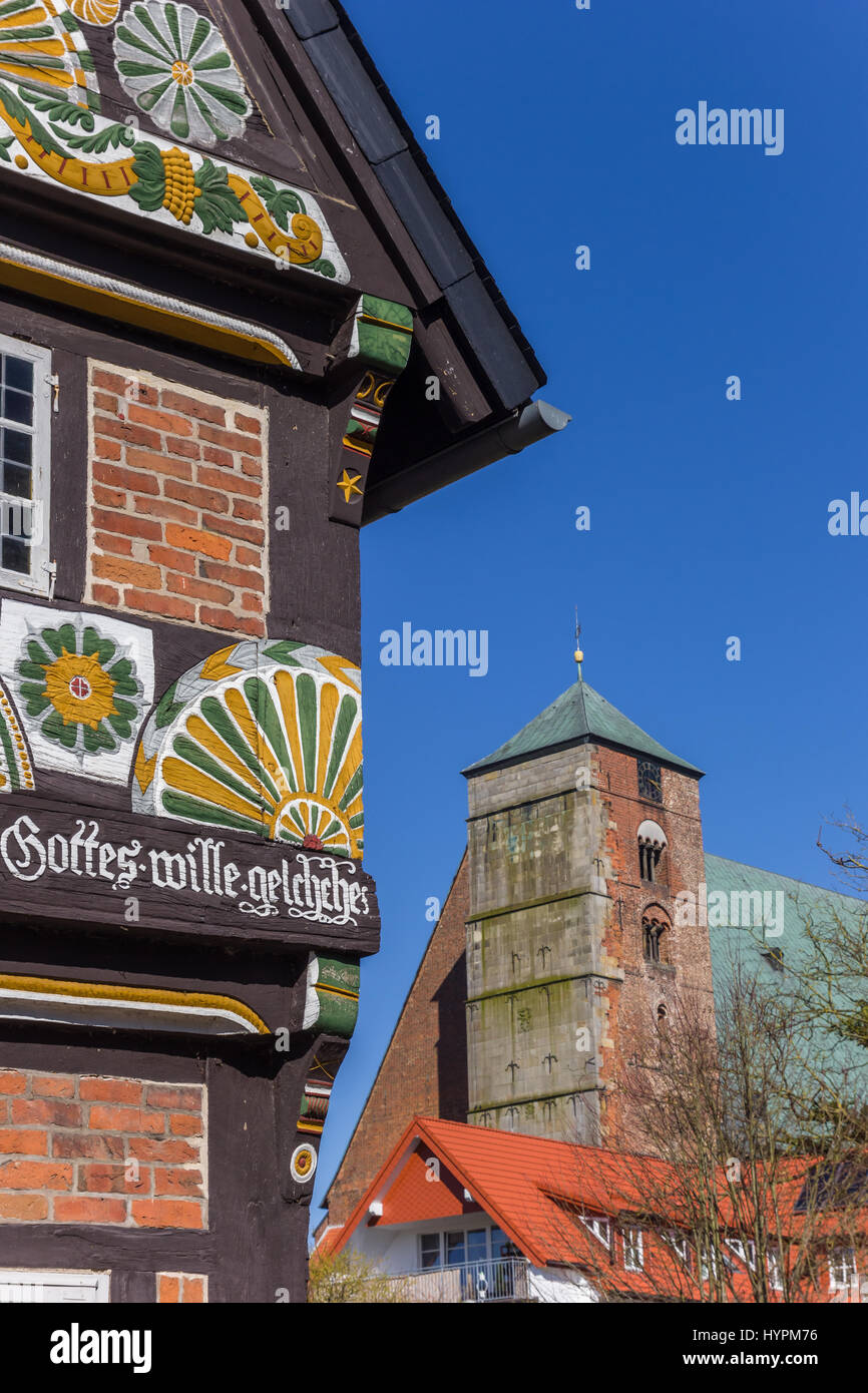 Historical house and Dom tower in Verden, Germany Stock Photo - Alamy