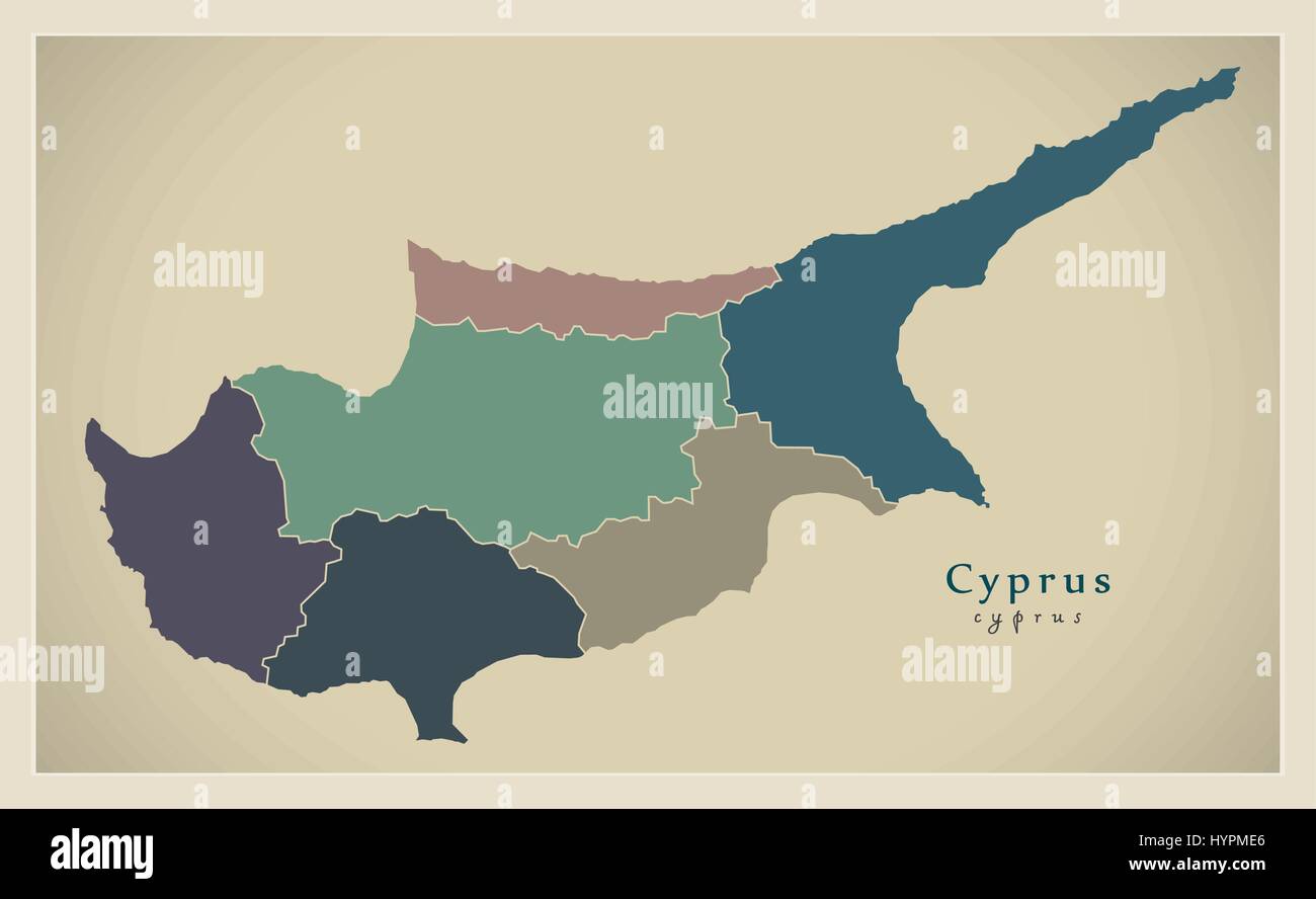 Modern Map - Cyprus with coloured regions CY refreshed design Stock ...