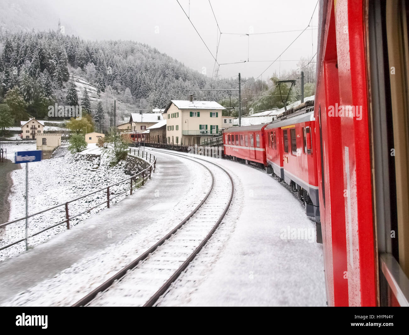 The bernina express in the poschiavo valley hi-res stock photography ...