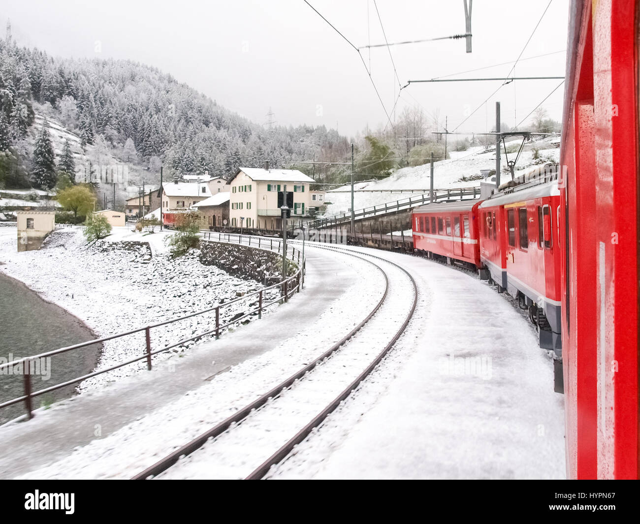 Poschiavo, Switzerland - April 27, 2016: the Rhaetian Railway train in ...