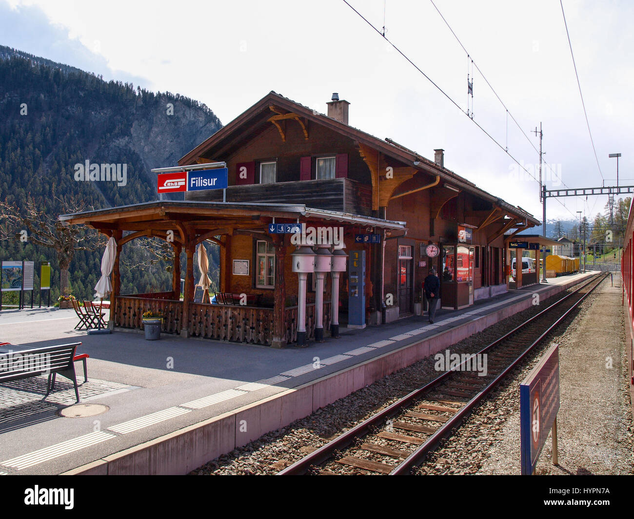 Filisur, Switzerland - April 27, 2016: The station built of wood went ...