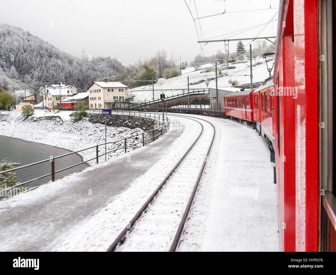 The bernina express in the poschiavo valley hi-res stock photography ...