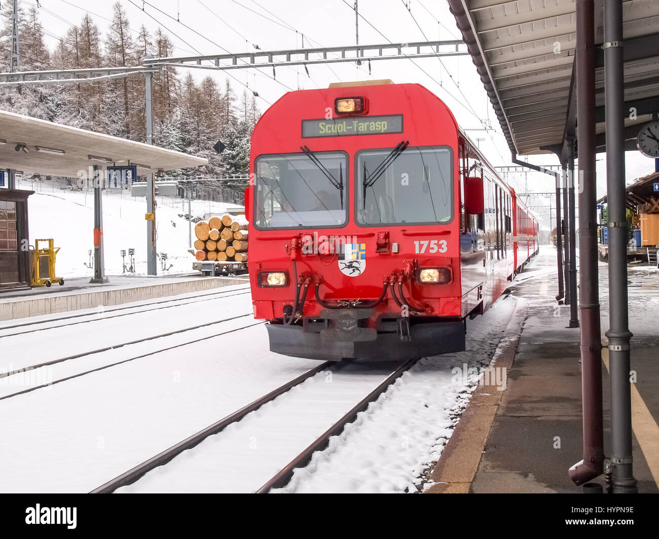 Poschiavo, Switzerland - April 27, 2016: Train of the Rhaetian Railway ...