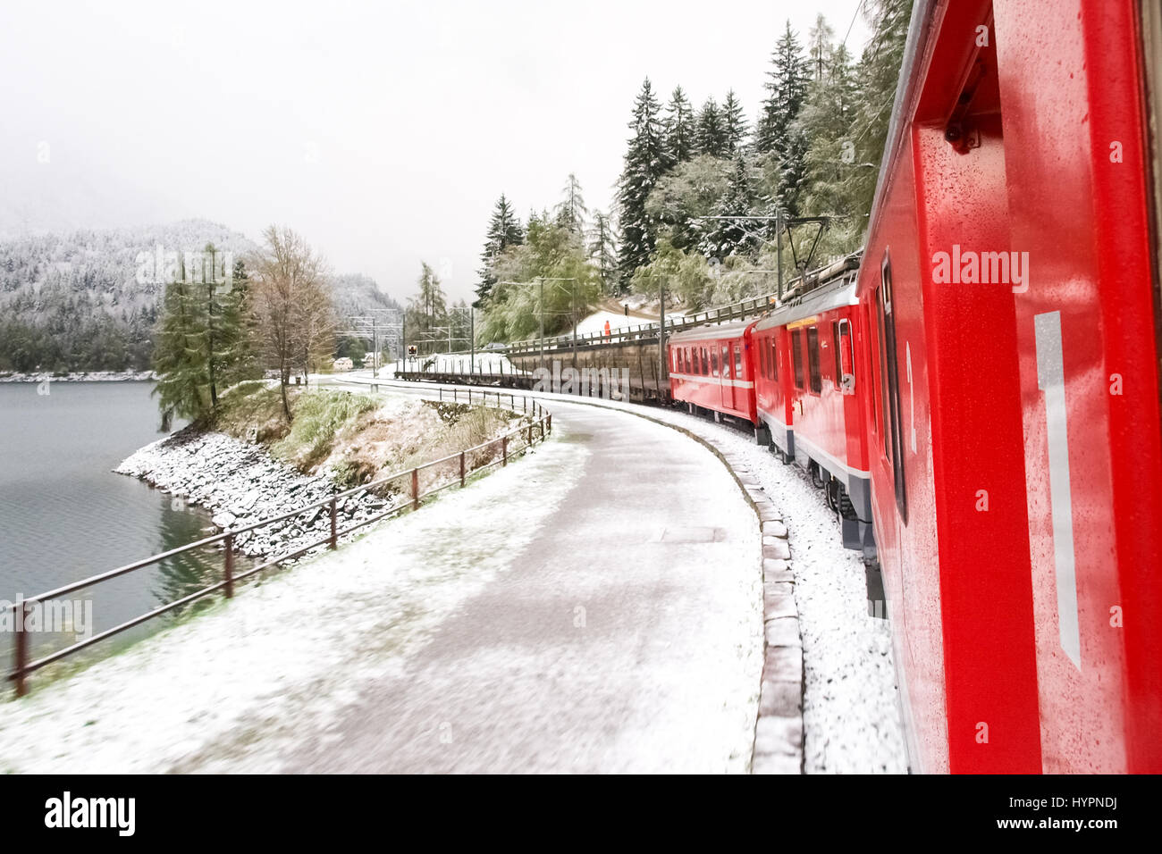 Poschiavo, Switzerland - April 27, 2016: the Rhaetian Railway train in ...